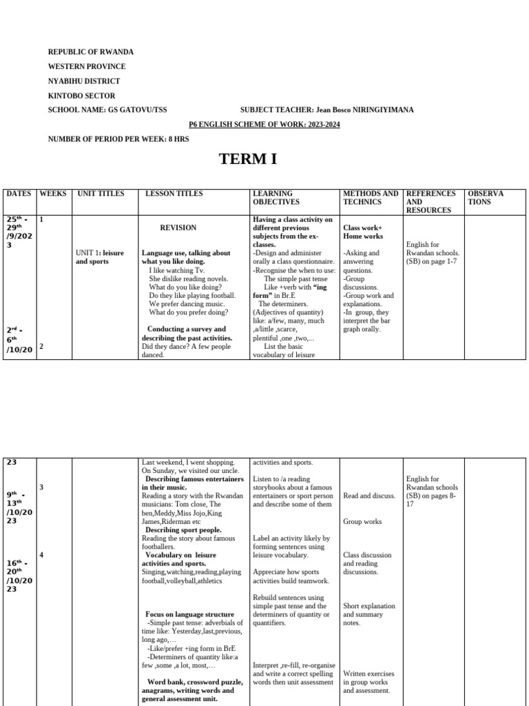 P6 English Scheme of Work 2023 2024 | PDF | Planets | Solar System