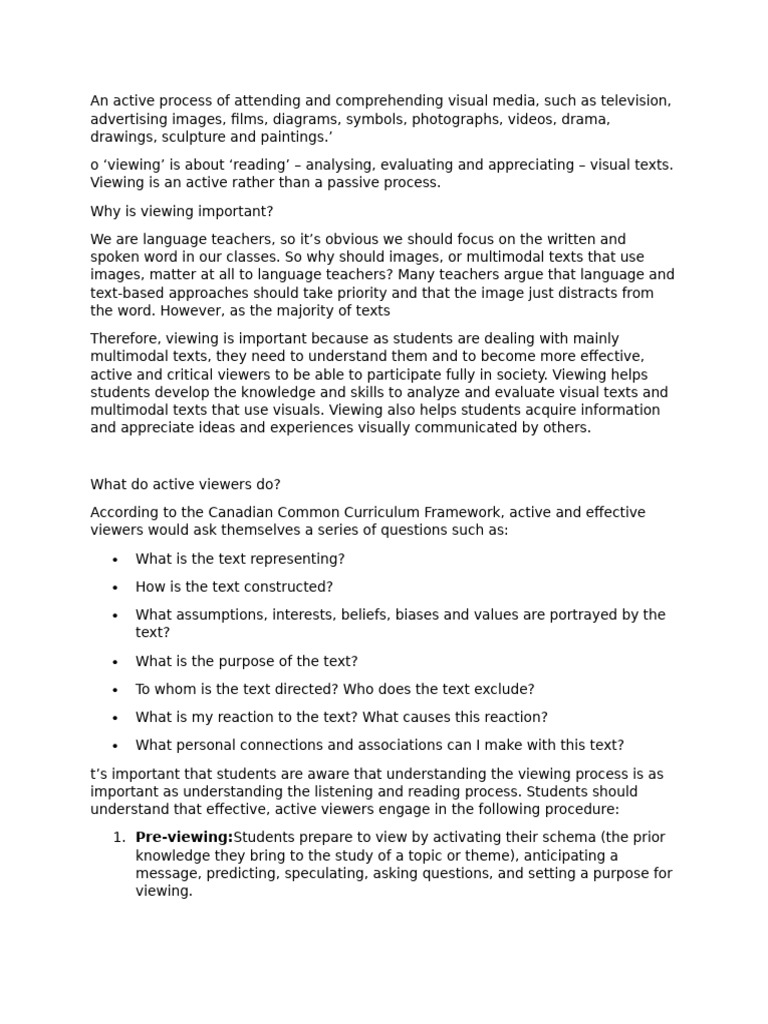 An Active Process of Attending and Comprehending Visual Media | PDF ...