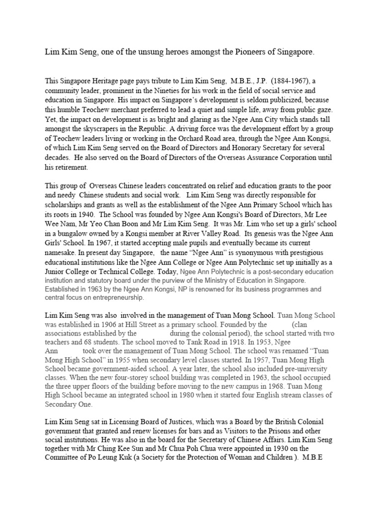 Lim Kim Seng: Unsung Hero of Singapore | PDF | Singapore | World Politics