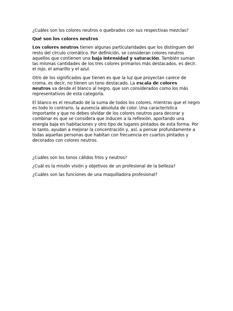 Cuáles son los colores neutros o quebrados con sus respectivas mezclas ...