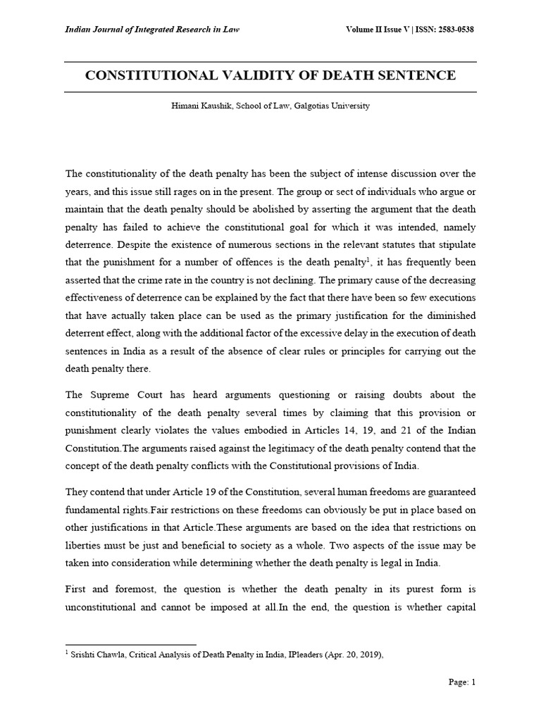 Constitutional Validity of Death Sentence | PDF | Capital Punishment ...