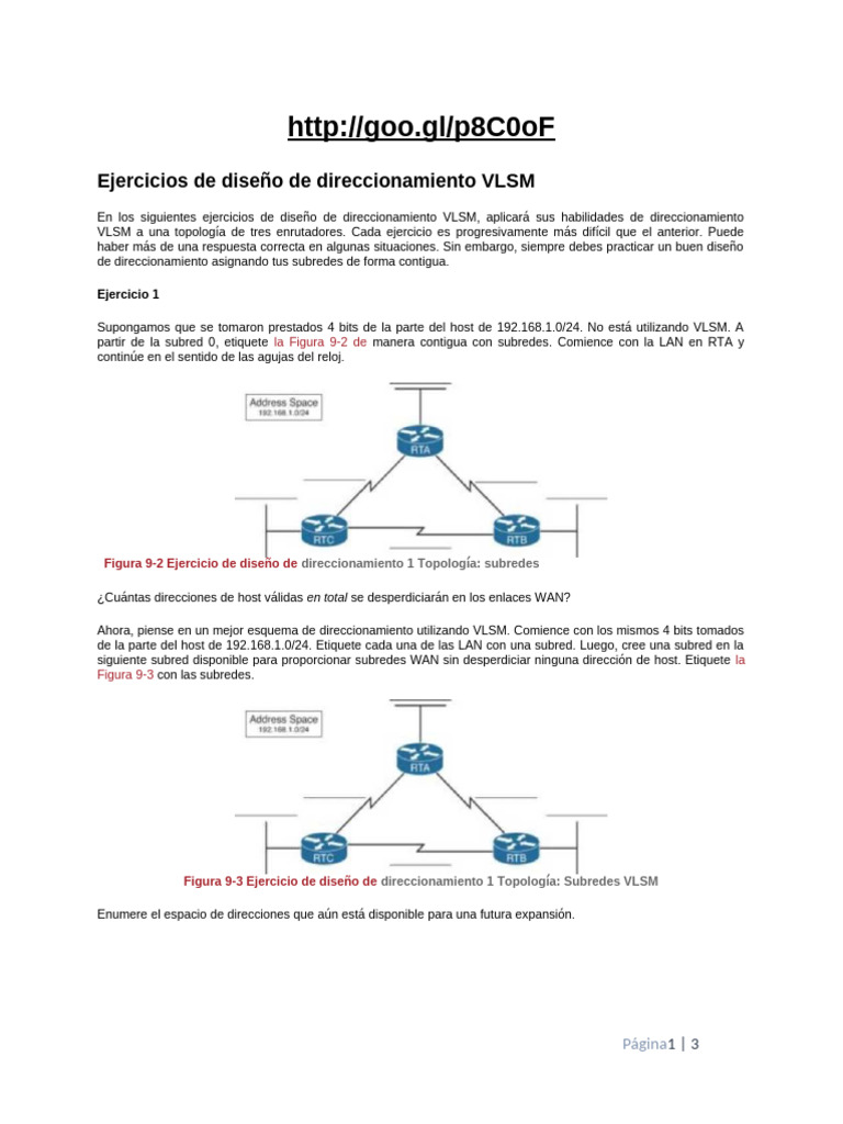Ejercicios de Diseño de Direccionamiento VLSM | PDF | Dirección IP | Informática