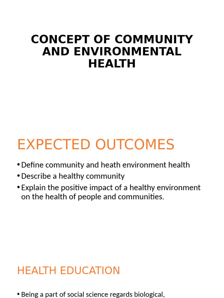 Lesson 1 - Concept of Community and Environmental Health | PDF ...