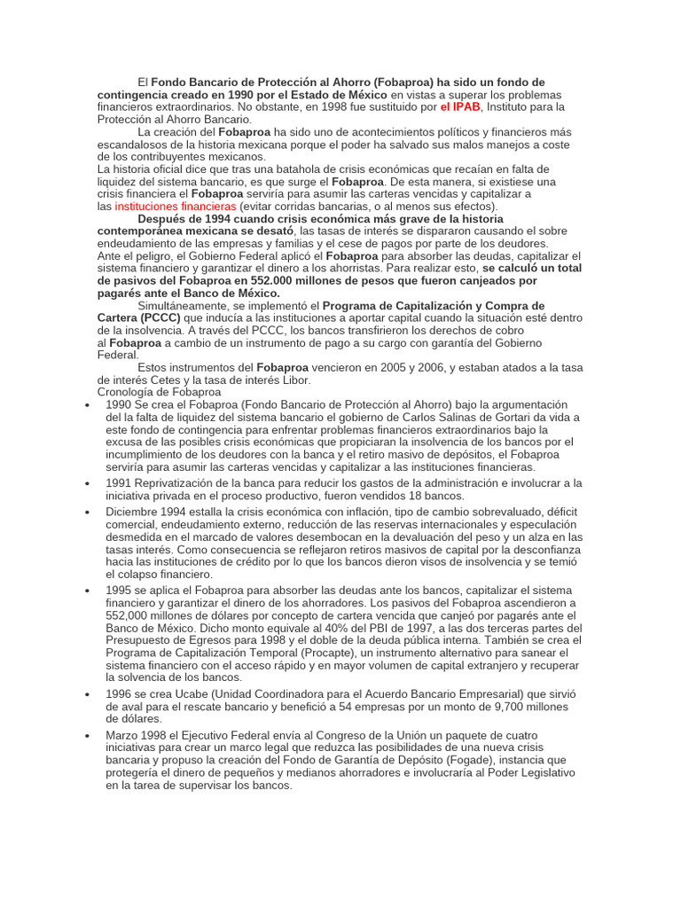 Fobaproa | PDF | Inversiones | Servicios financieros