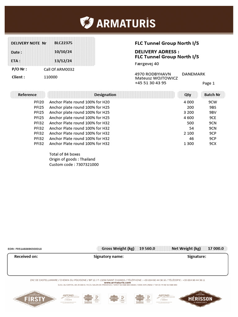 Bon Livraison FLC BLC22375 20241010 | PDF