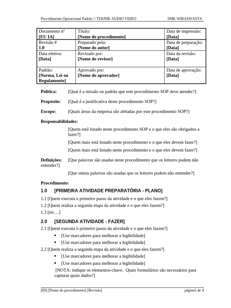 Modelo de Procedimento Operacional Padrão | PDF
