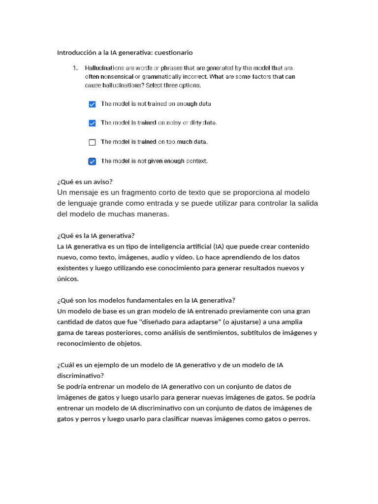 Respuesta para El Cuestionario de Introducción A La IA Generativa | PDF ...