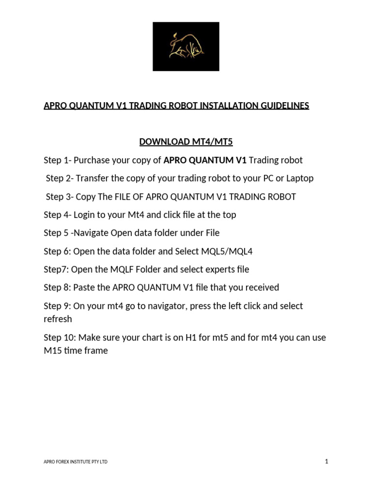 Apro Quantum v1 Trading Robot Installation Guidelines | PDF