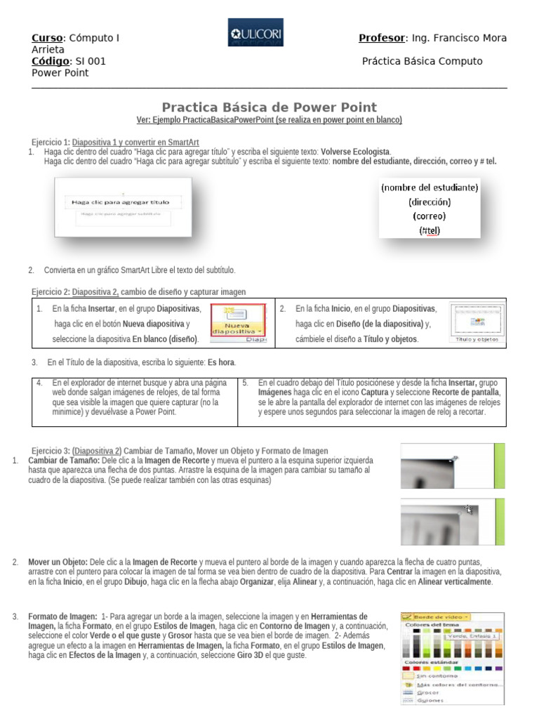 Instrucciones Practica Basica Power Point | PDF | Microsoft PowerPoint | Botón (Computación)