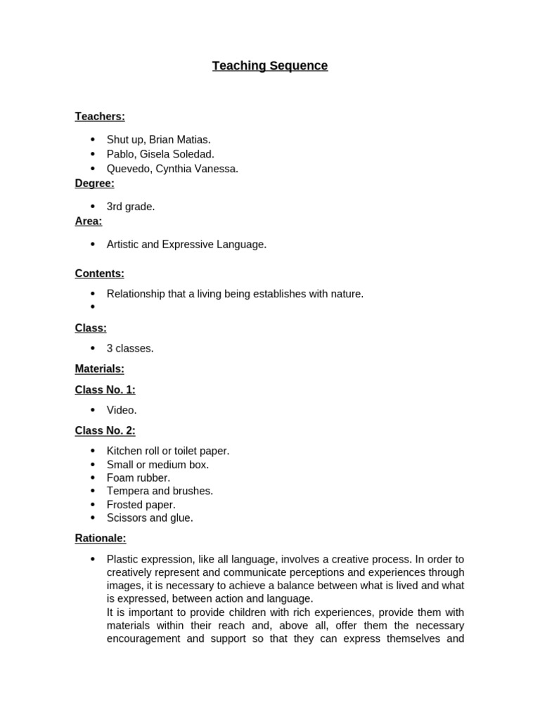Artistic and Expressive Language Didactic Sequence | PDF | Teachers | Science