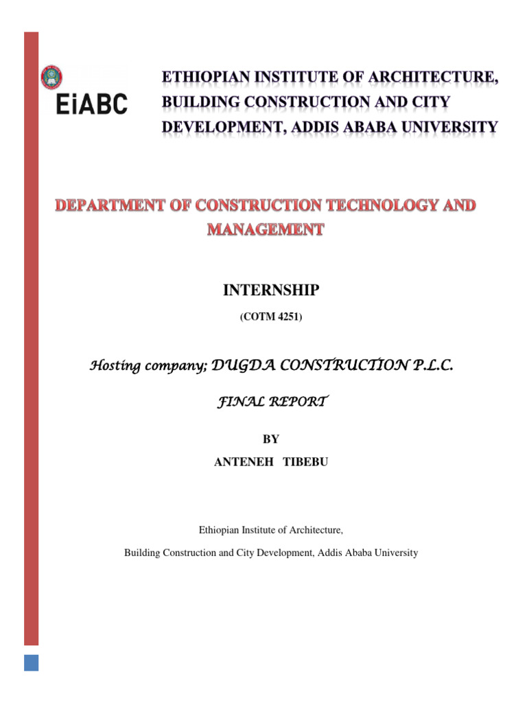 Internship Final Report Anteneh Tibebu EiABC | PDF | Concrete ...