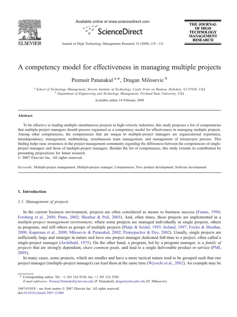 A Competency Model For Effectiveness in Managing Multiple Projects ...