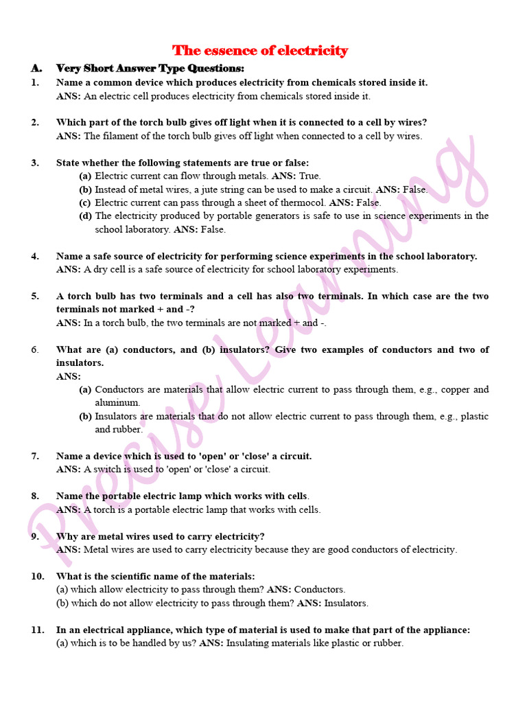 Question and Answer (The Essence of Electricity) | PDF | Rechargeable ...
