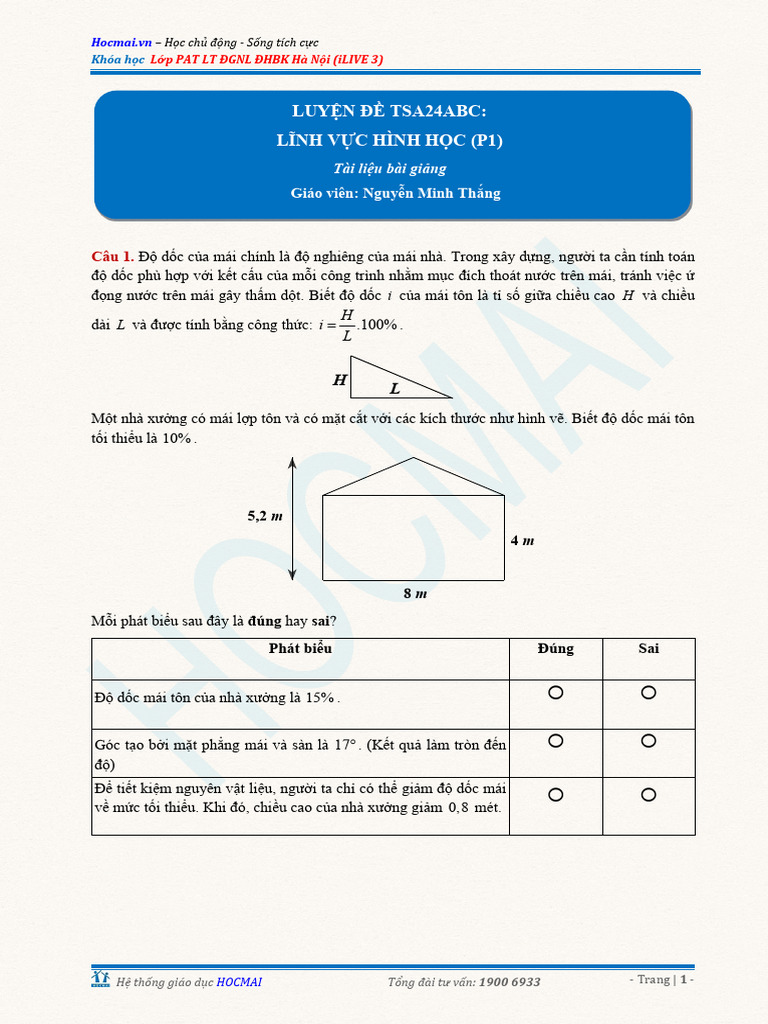 B04 Luyen de TSA24ABC Linh Vuc Hinh Hoc P1 de | PDF