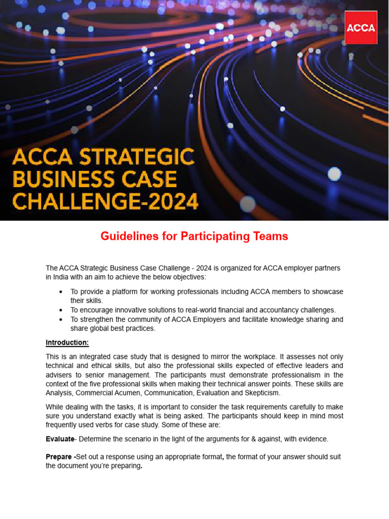 ACCA Business Case Challenge 2024 Guidelines | PDF | Evaluation | Cognition