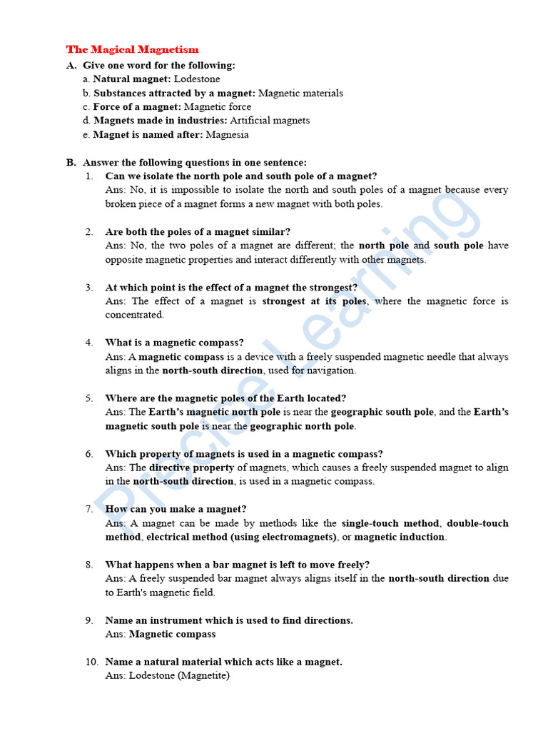 Question and Answer Magical Magnetism | PDF | Magnet | Magnetism