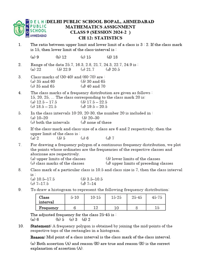 Assignment CH 12 Statistics | PDF | Histogram