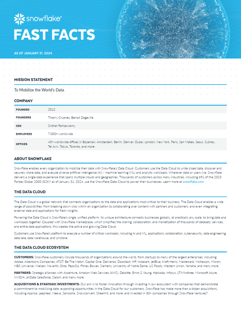 Snowflake Fast Facts Sheet | PDF | Cloud Computing | Customer Experience
