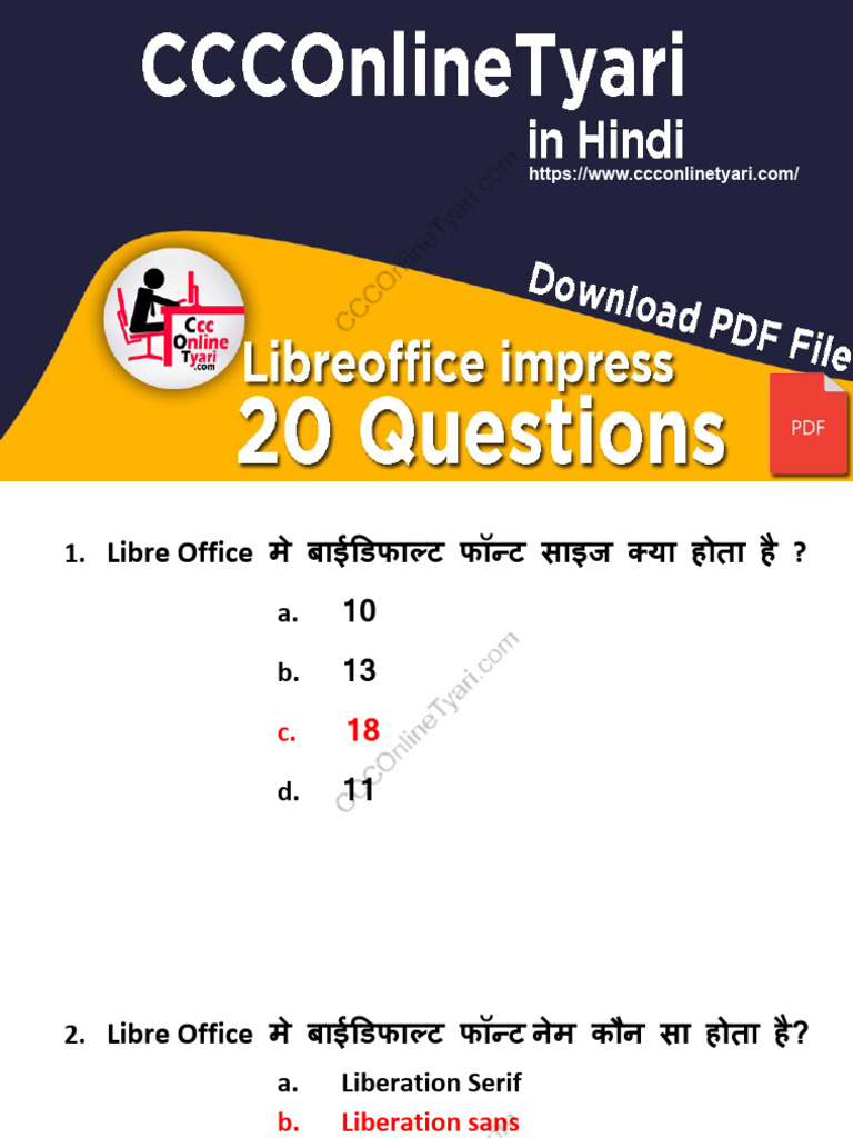 CCC 20 Libreoffice Impress Questions (CCCOnlineTyari.com) | PDF