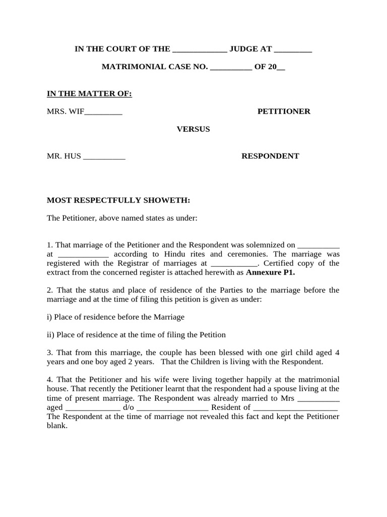 Petition For Decree of Nullity of Marriage Under Section 11 of Hindu ...