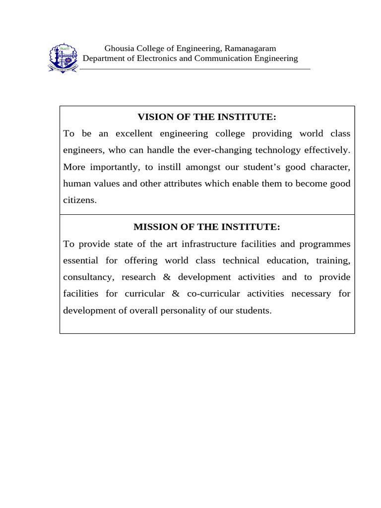 Institute Vision and Mission | PDF