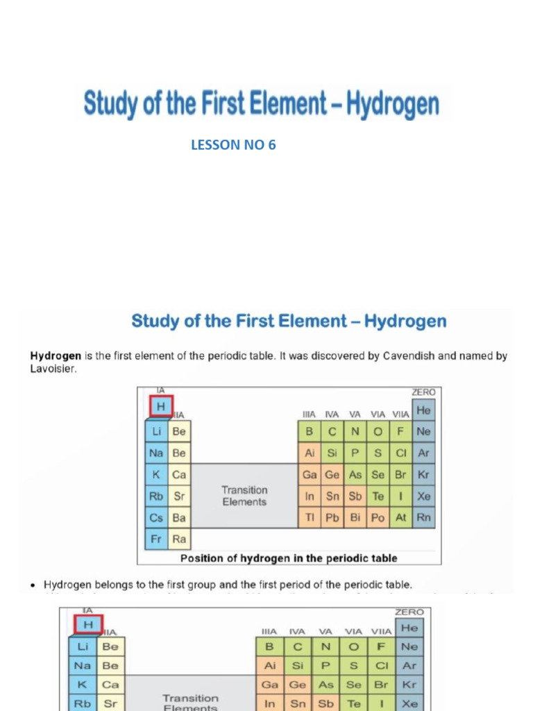 Hydrogen Lno 6 Study of First Element h2 | PDF