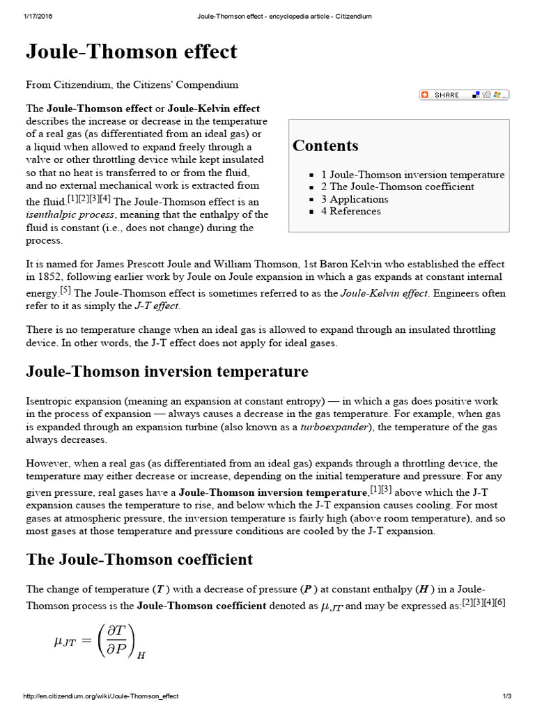 Joule-Thomson effect - encyclopedia article - Citizendium | PDF ...