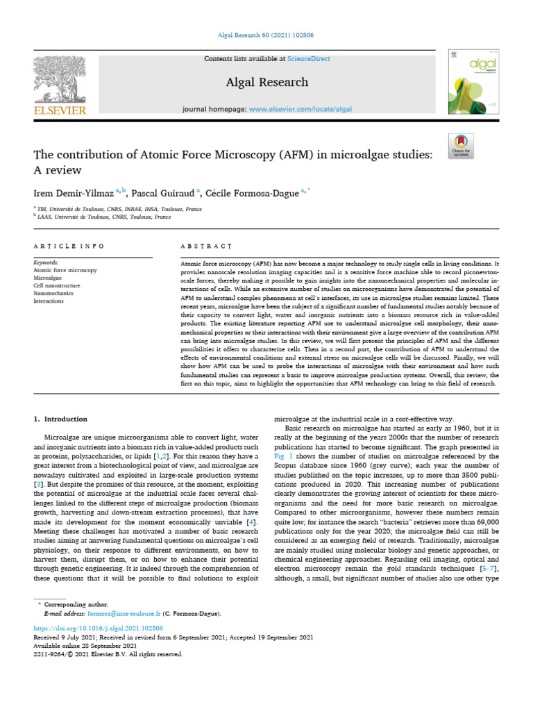 AFM Applications in Microalgae Research | PDF | Atomic Force Microscopy ...