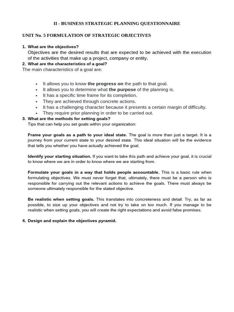 II - Business Strategic Planning Questionnaire | PDF | Strategic ...