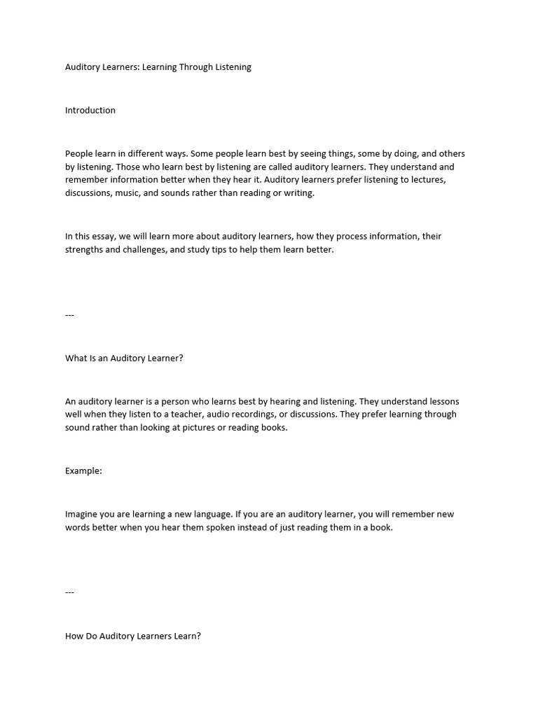 Auditory Learners A1 | PDF | Learning | Hearing