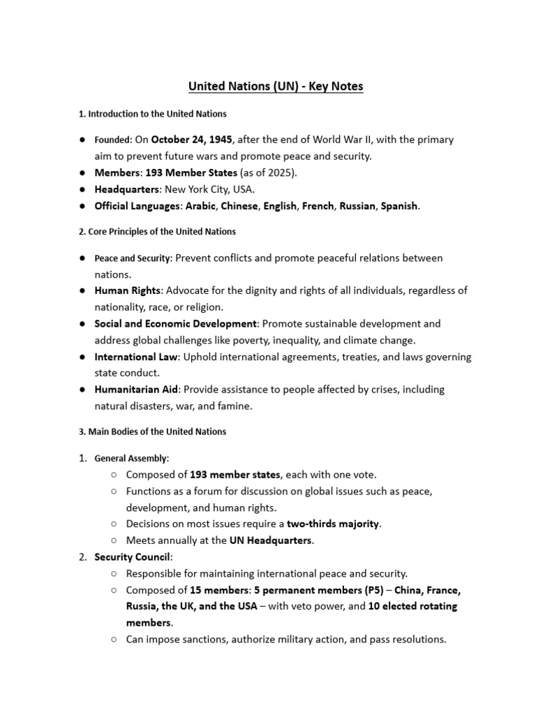 United Nations - KEY - NOTES | PDF | United Nations | International ...