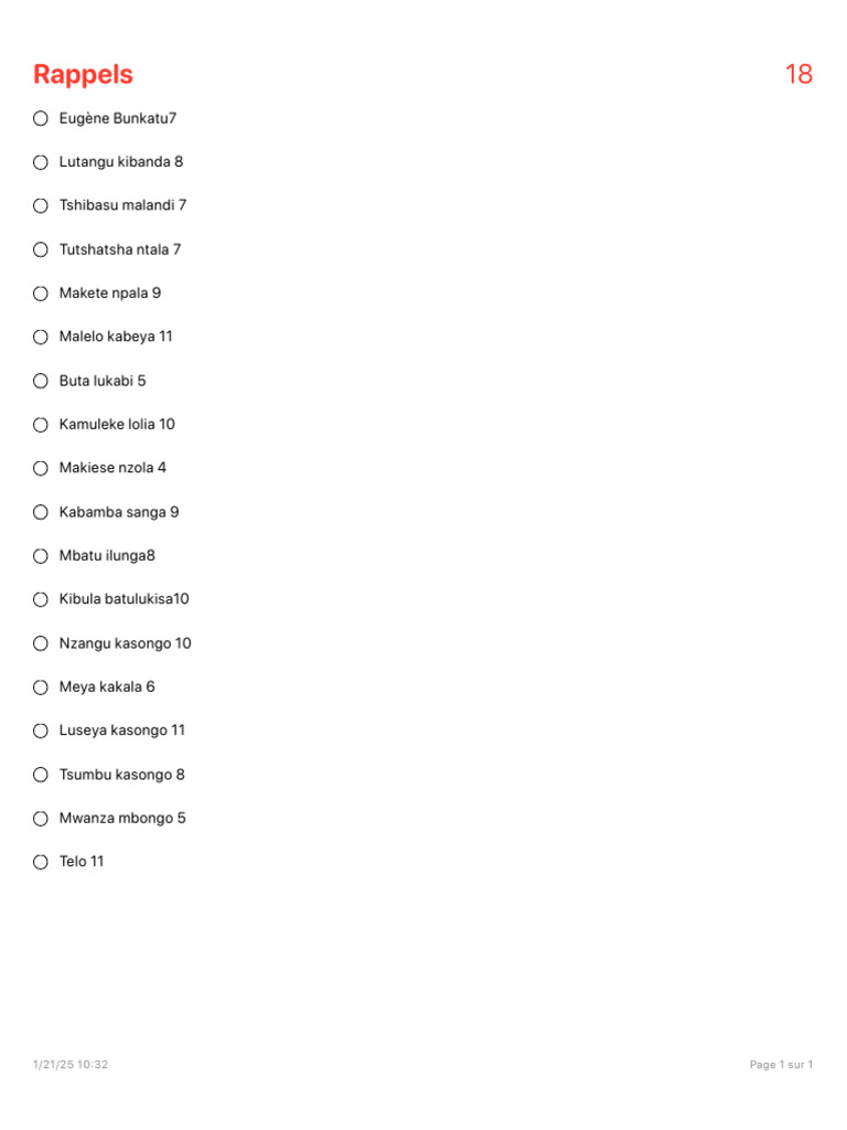 Liste de Rappels des Étudiants | PDF