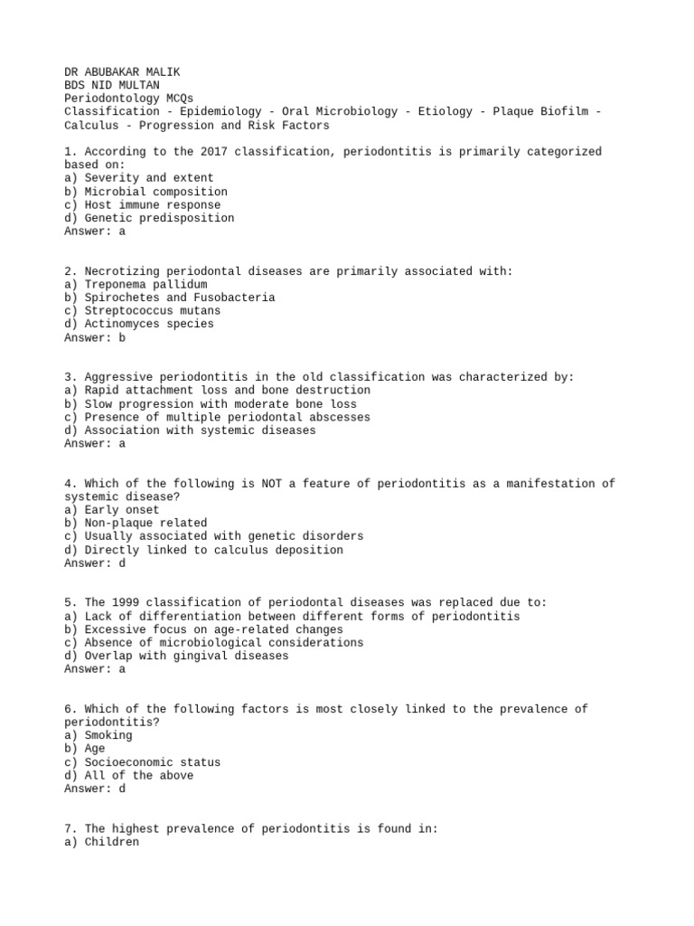 Periodontology File 01 MCQs by Dr AbuBakar Malik | PDF | Periodontology | Biofilm