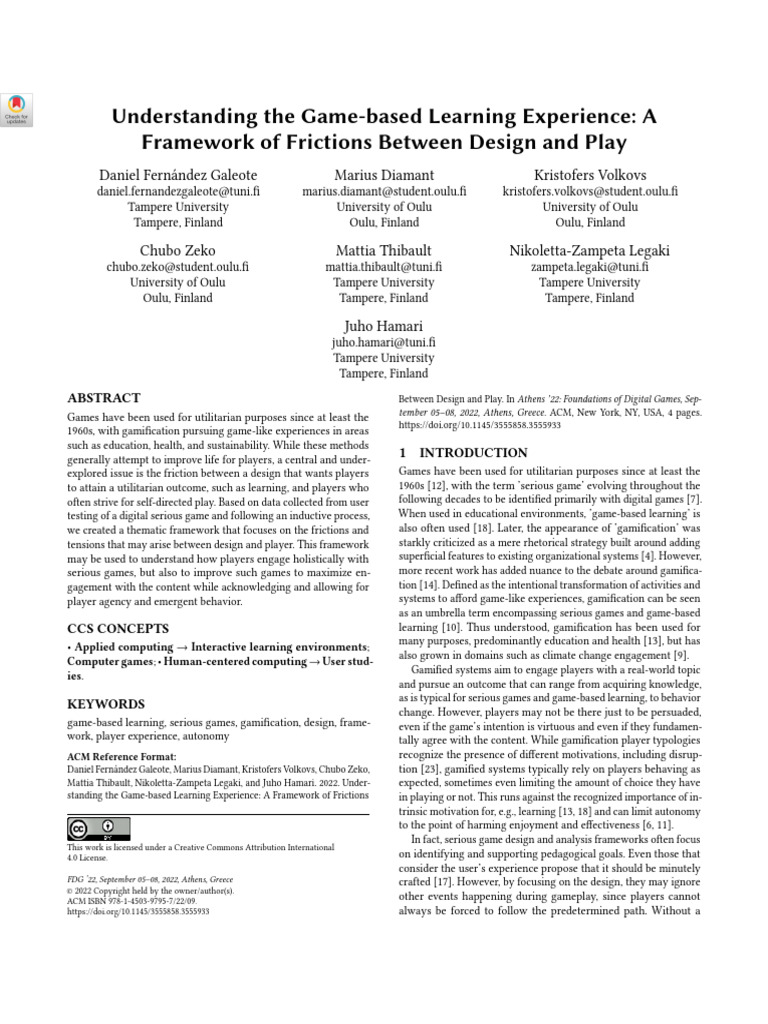 Understanding The Game-Based Learning Experience - A Framework of ...