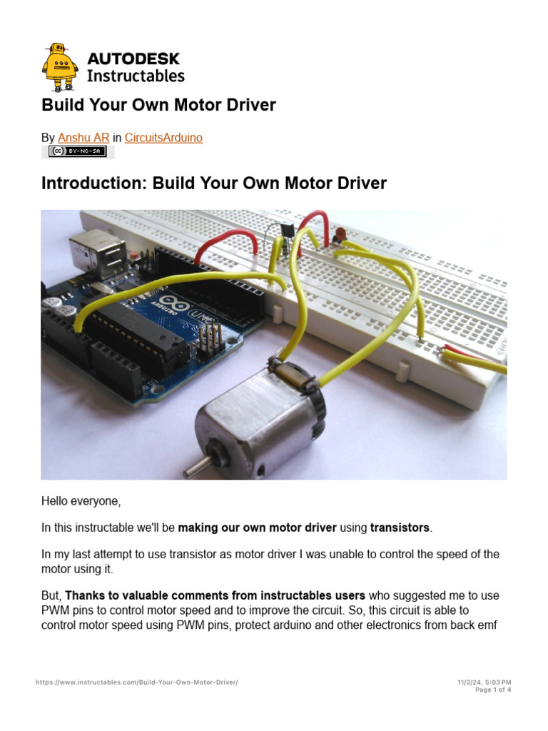 DIY Arduino Motor Driver Guide | PDF | Arduino | Direct Current