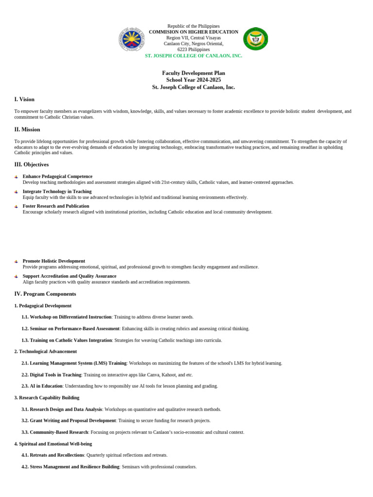 Faculty Development Plan 2024-2025 | PDF | Pedagogy | Learning