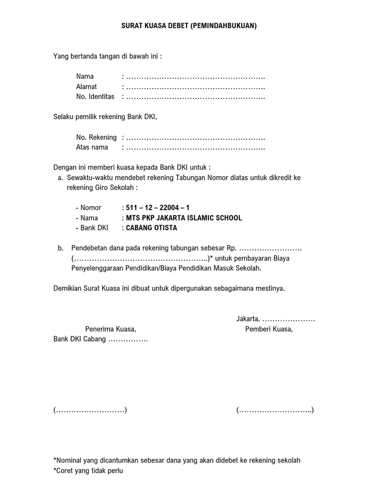 Surat Kuasa Debet | PDF