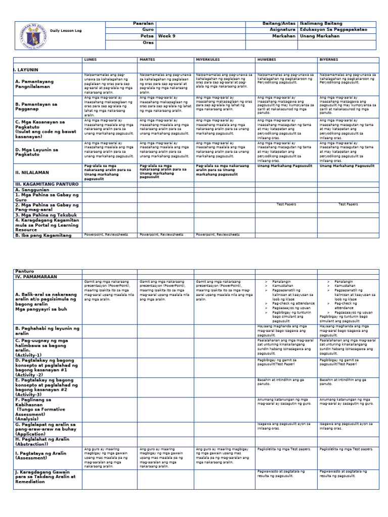 DLL WEEK 9 ESP | PDF