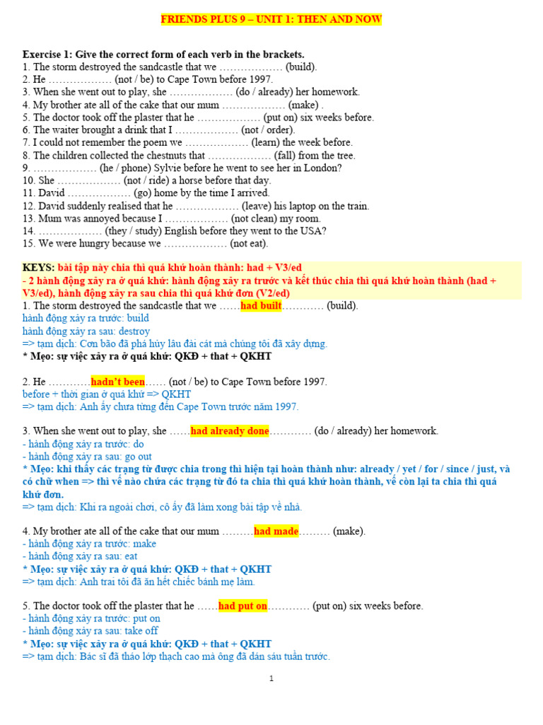 Fp 9 - Unit 1 - Exercises - Keys | PDF