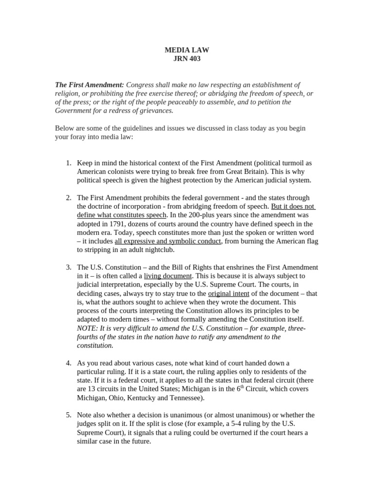 Media Law Basics | PDF | First Amendment To The United States ...