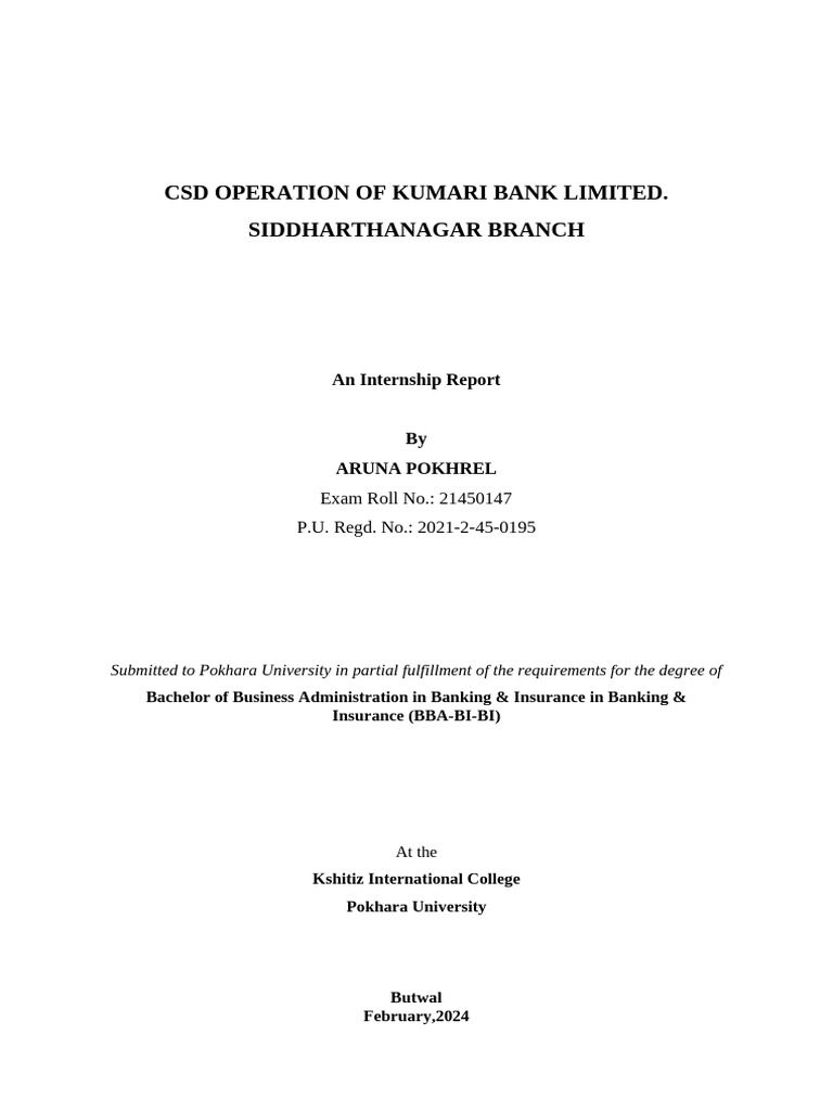 Aruna Intern Report | PDF | Banks | Transaction Account