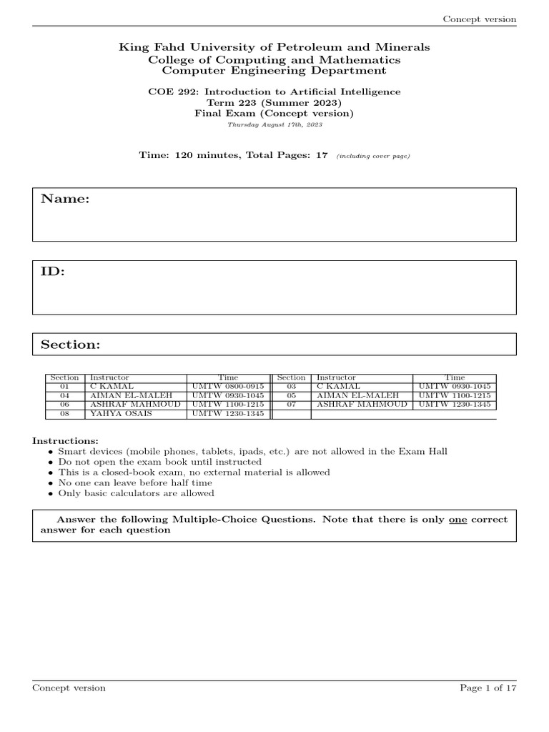 223 COE 292 FinalExam Concept | PDF | Artificial Intelligence ...