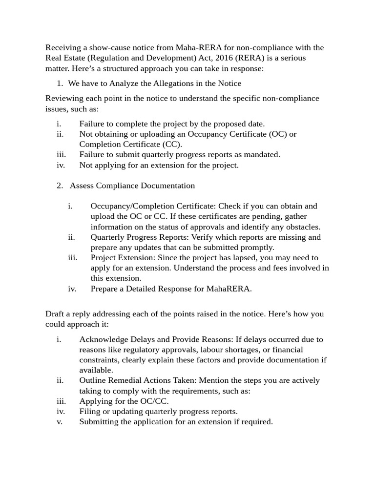 Maha-Rera (Show cause notice) Reply Regulations | PDF | Regulatory Compliance | Justice