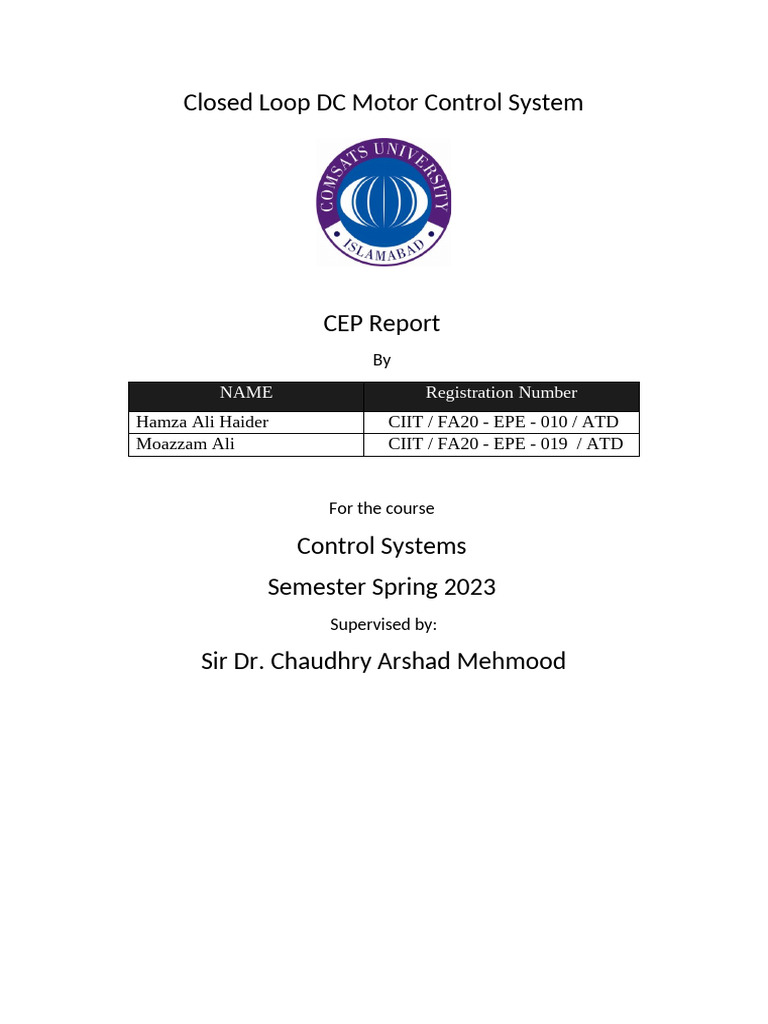 Closed Loop DC Motor Control System Cep-1 | PDF | Control Theory | Arduino