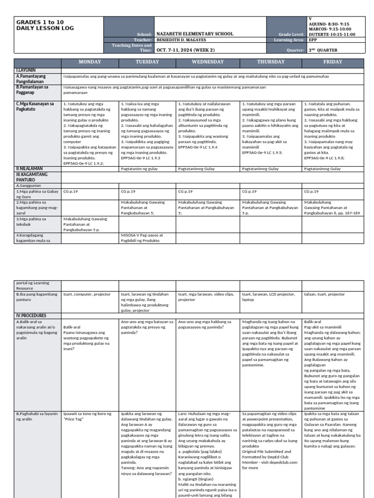 DLL - Epp 5 - Q2 - W2 | PDF
