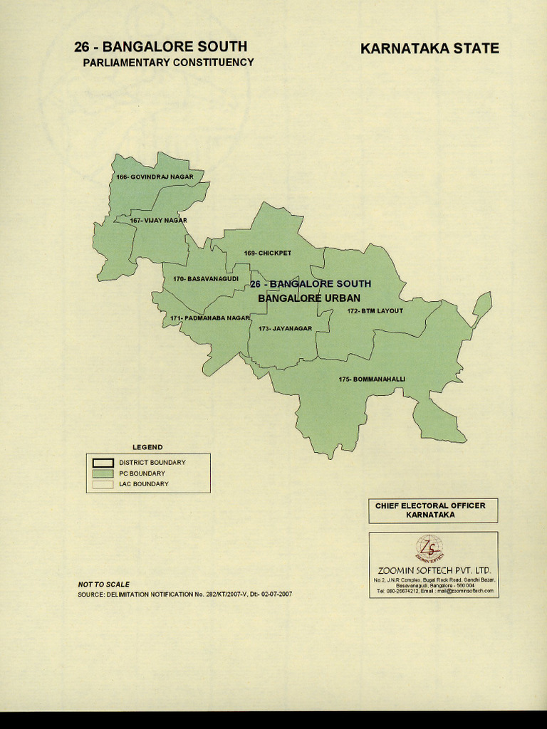 Bangalore South Lok Sabha Constituency Map With District Boundary (2009 ...
