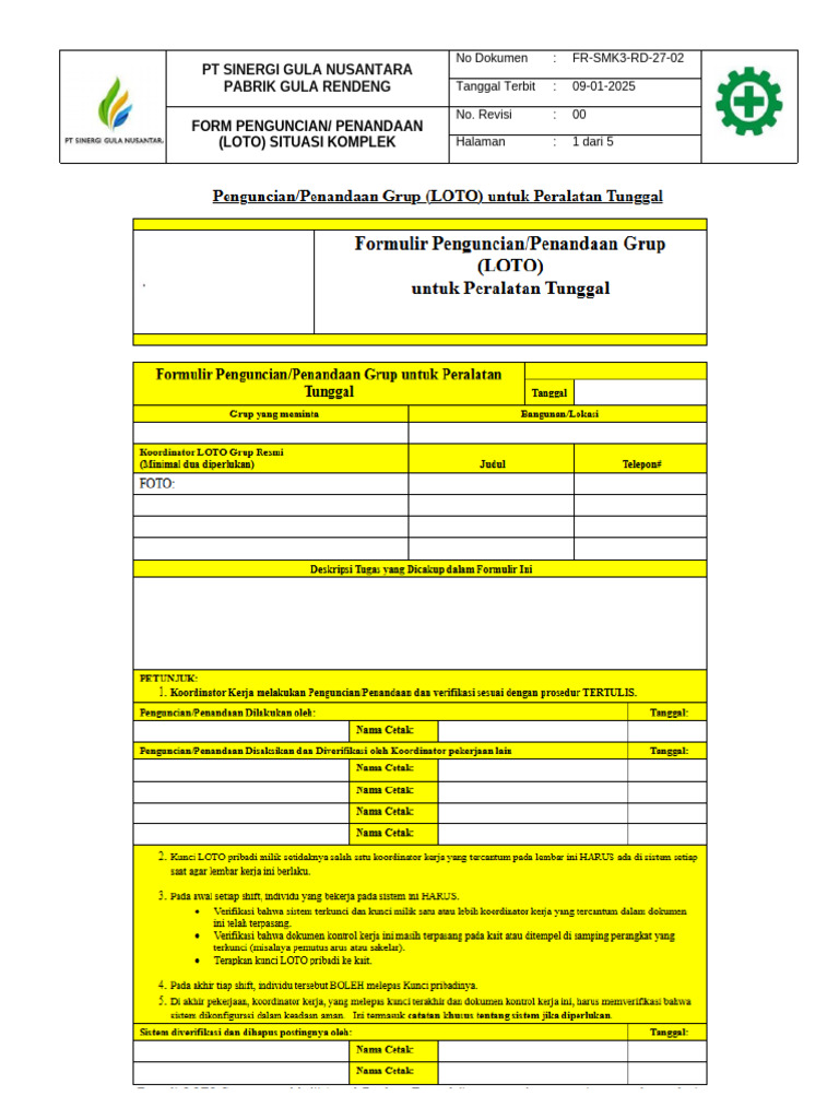 Form penguncian-penandaan(LOTO) situasi kompleks | PDF