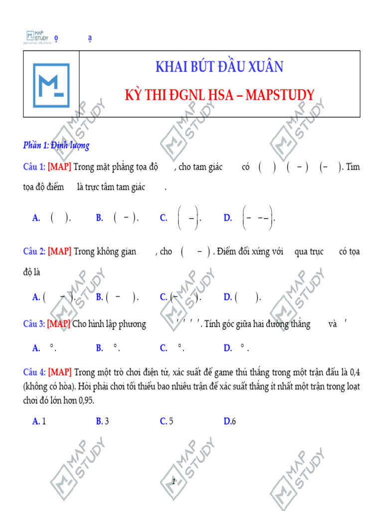 Đề Khai Bút - Hsa - Mapstudy | PDF