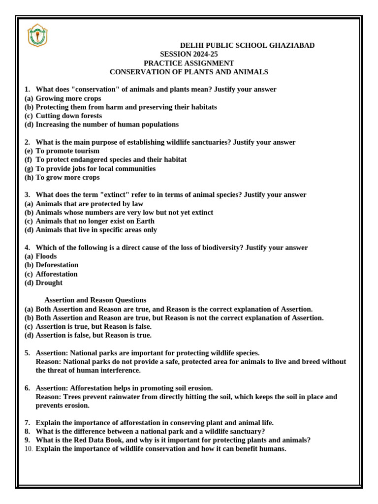 Conservation of Plants and Animals Assignment | PDF