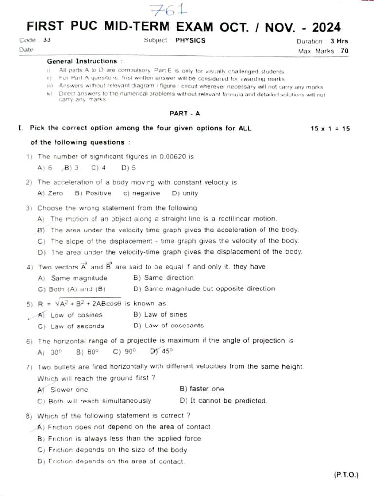 Midterm 2024 | PDF | Force | Velocity